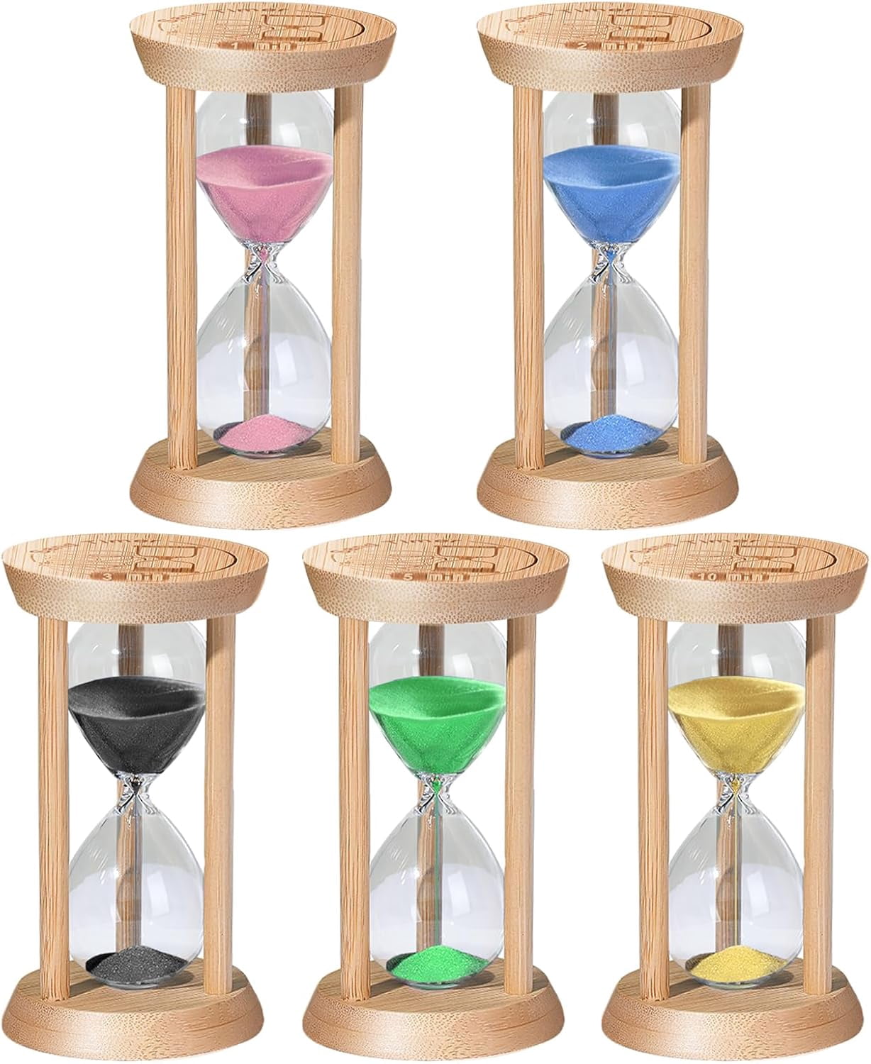 Sand Timer, Colorful Wood Hourglass Timer, Wooden Sand Clock 1 min/2 ...