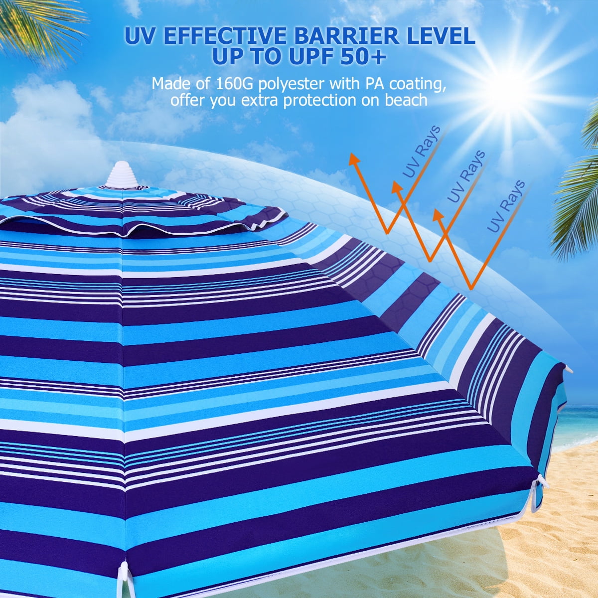 Sand Umbrella,6.5Ft Beach Umbrella Striped Design Sand Umbrella Uv ...