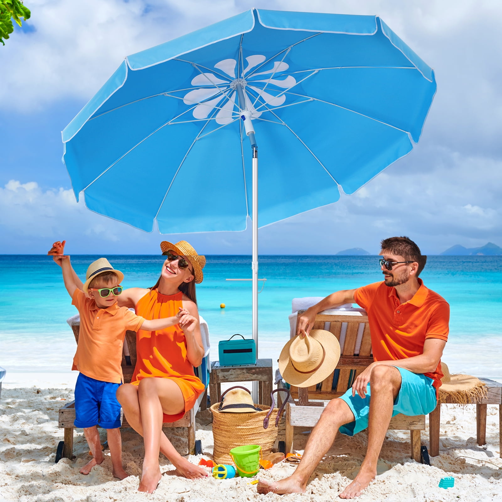 Sand Umbrella, Flower Design Beach Umbrella UV Protection with Aluminum ...