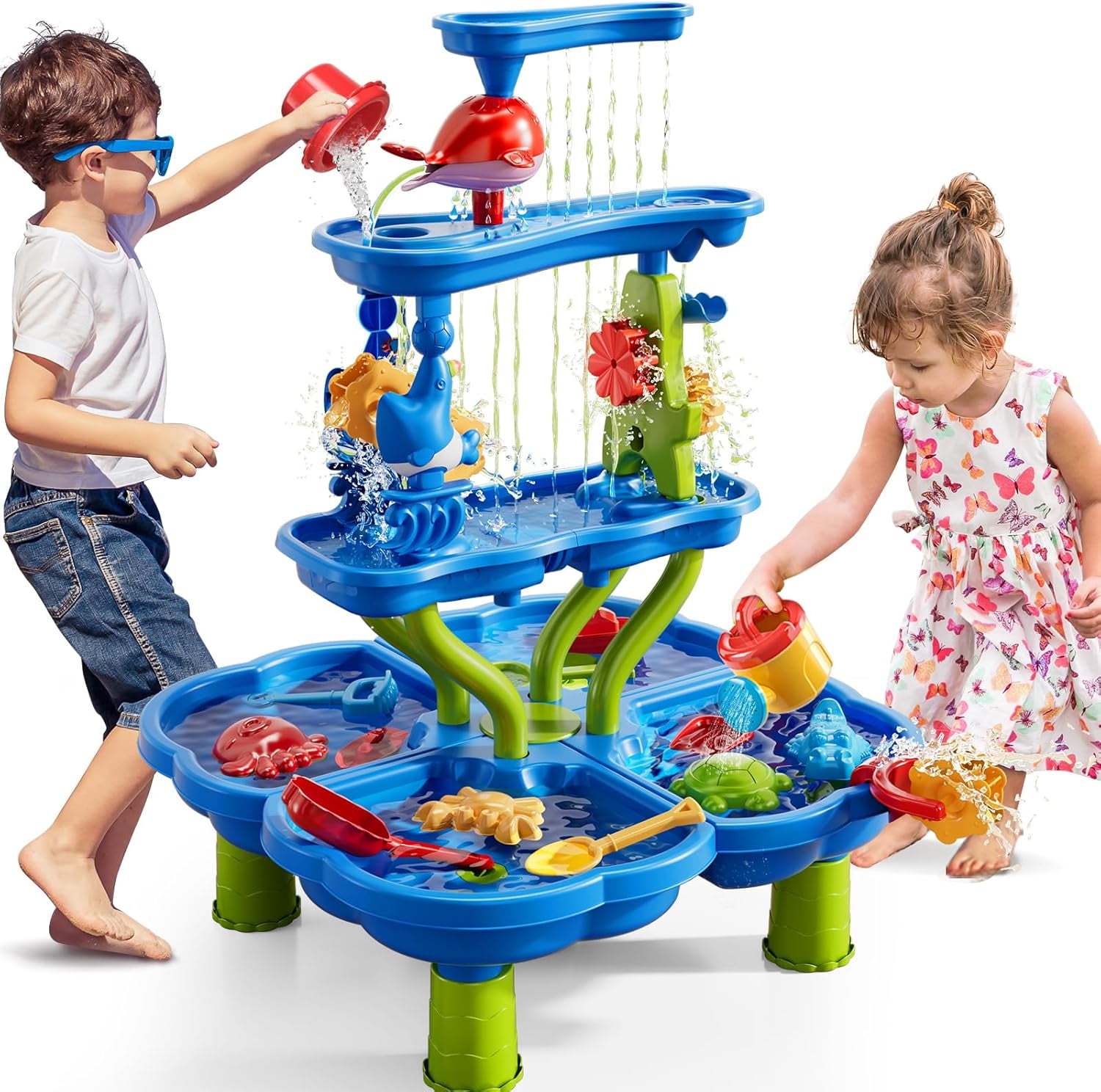 Sand Water Table for Kids 3 4 5 6 7 8 Year Old - Waterfall Pond, Bath ...