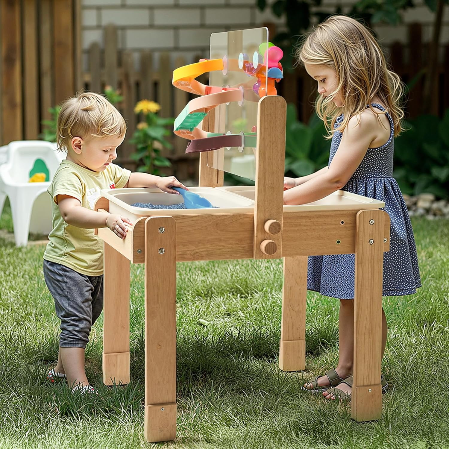 Sand and Water Table for Toddlers, 4 in 1 Kids Wooden Sensory Activity Table with 2 Storage Bins ...