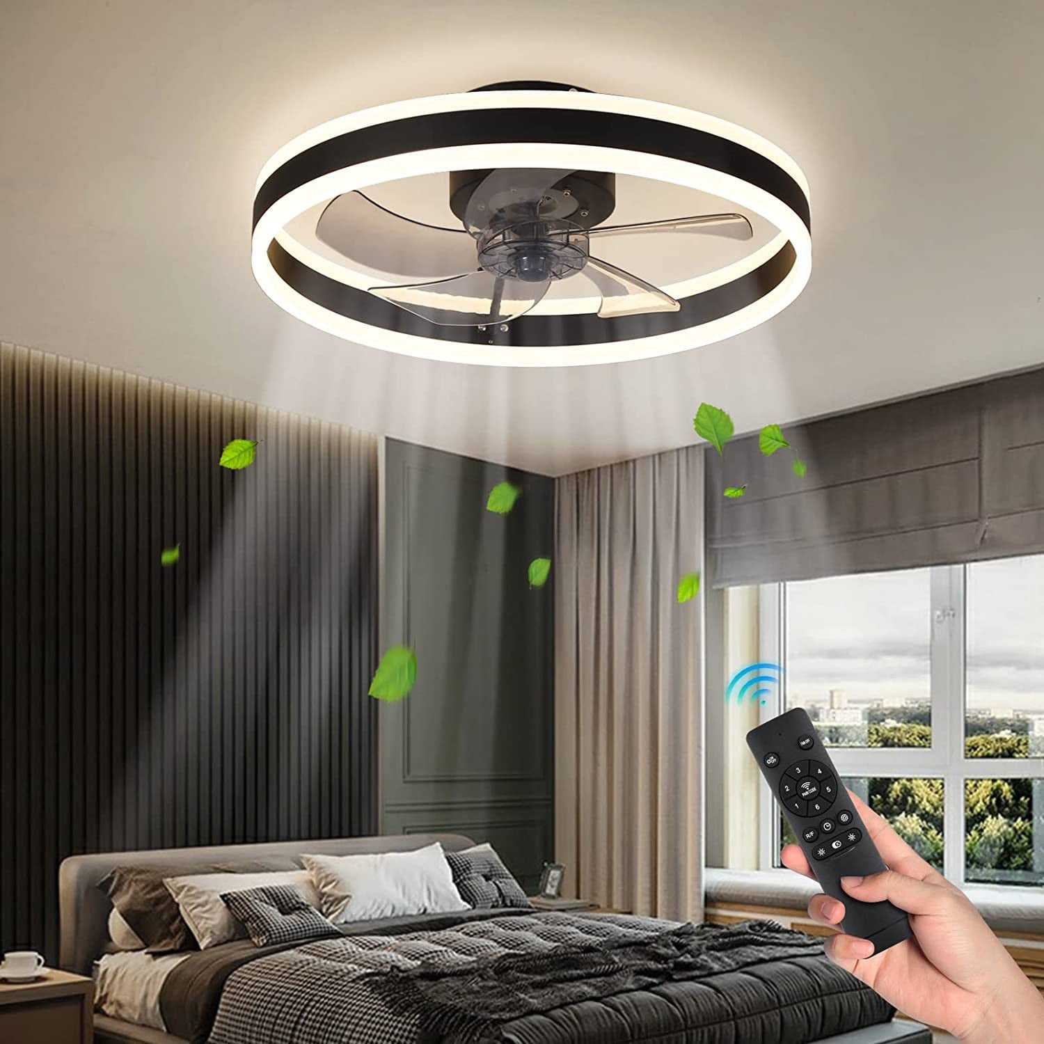 Sand black Modern Low Profile Ceiling Fan with Light, Bladeless Flush ...