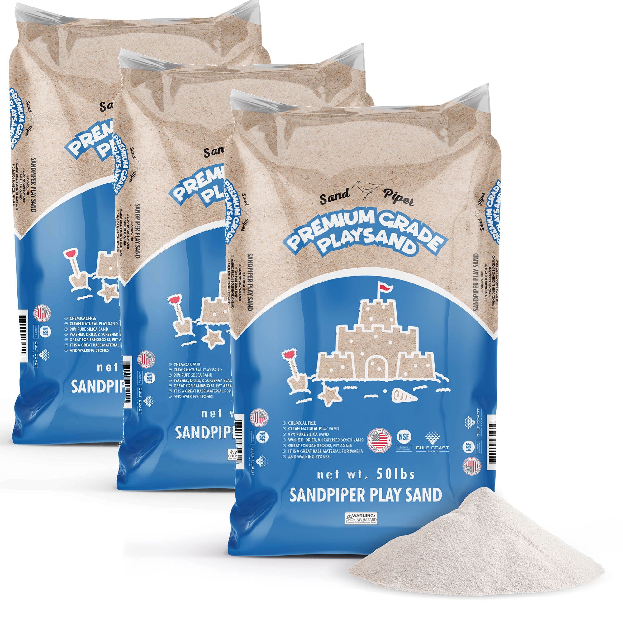 SandPiper 50lb Premium Grade Play Sand with Chemical Free Formula, 3 ...