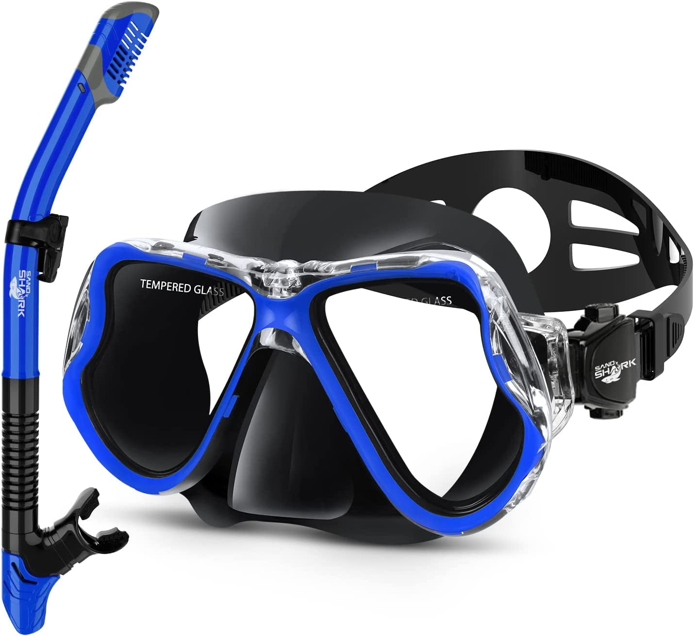 Sand Shark Snorkel and Mask Set, Wide View, Anti-Fog Tempered Glass ...