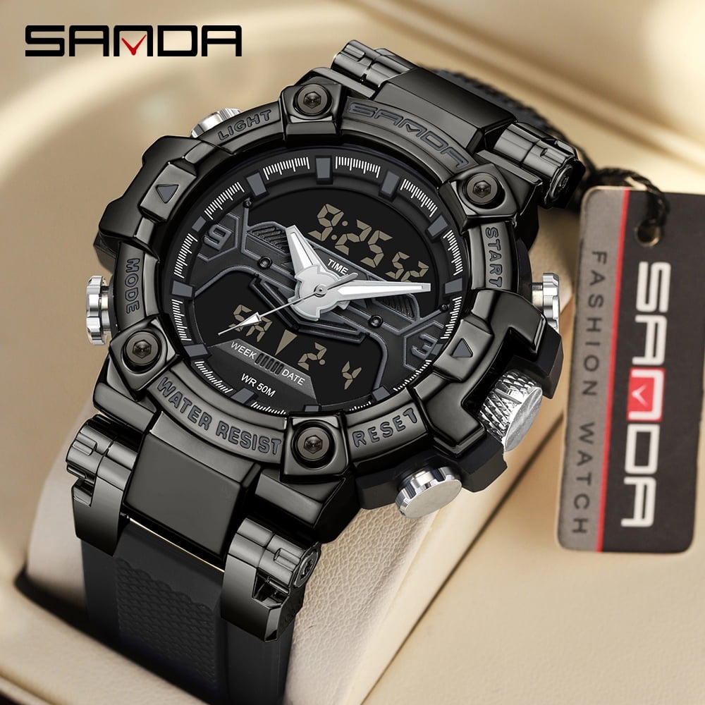 Sanda 3186 Trendy Digital Quartz Analog Electronic Double Display TPU ...