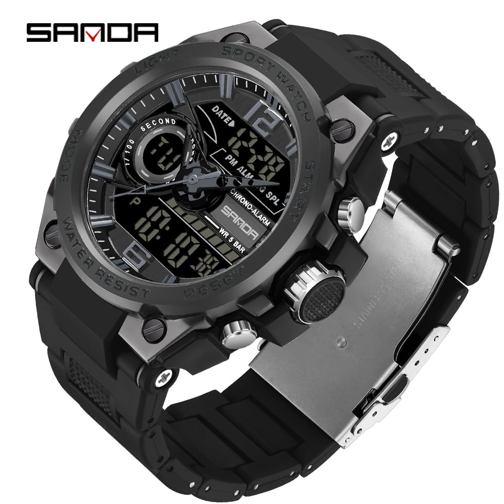 Sanda Men's Watches Sports Military 50M Waterproof Digital Wristwatch ...