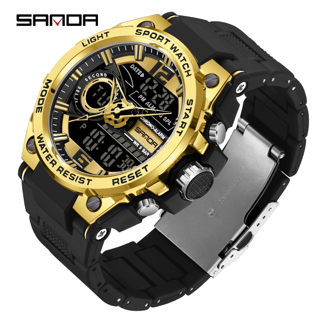 Sanda Men's Watches Sports Military 50M Waterproof Digital Wristwatch ...