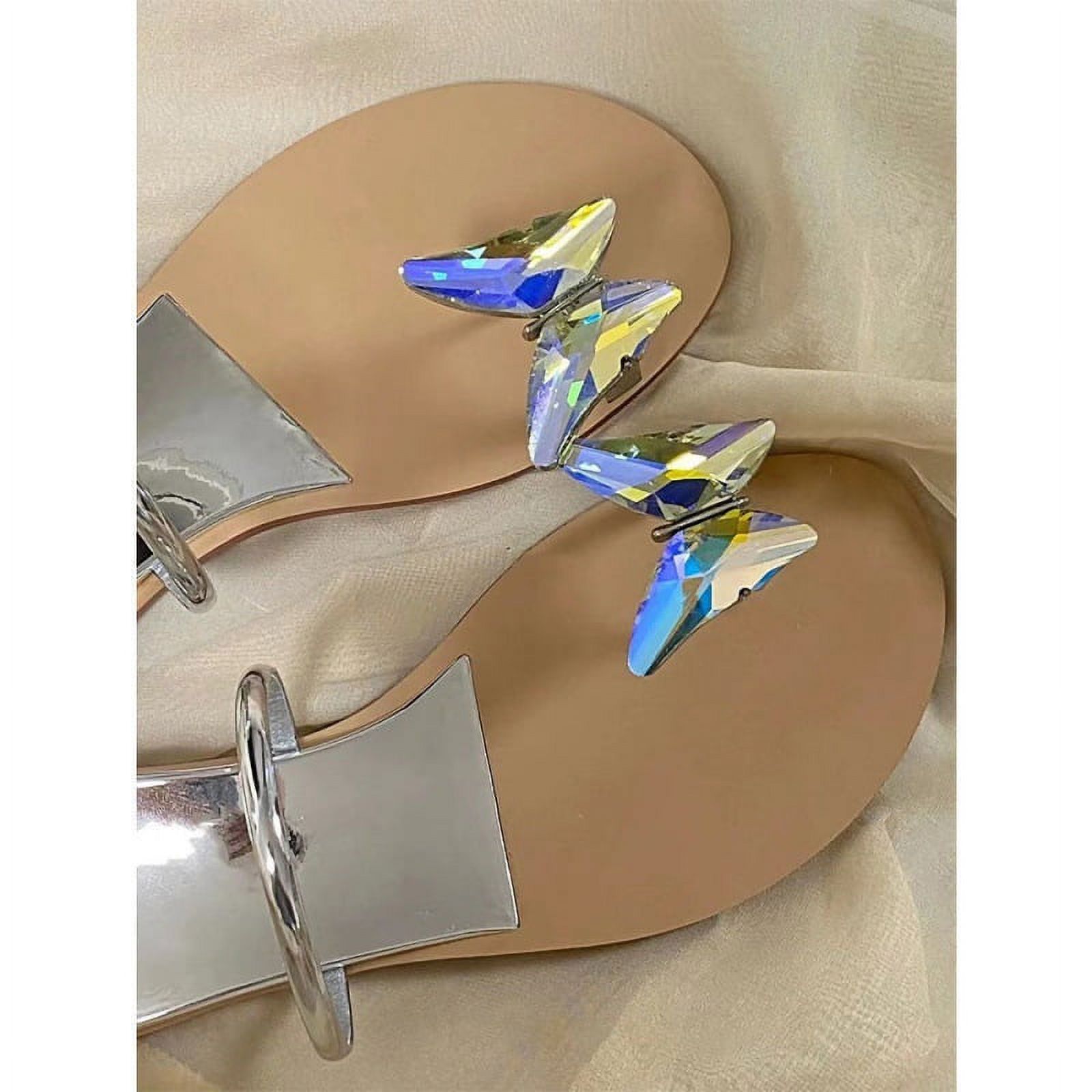 Sandals Female Flat Bottom Summer Fairy Wind Clip Toe Rhinestone ...