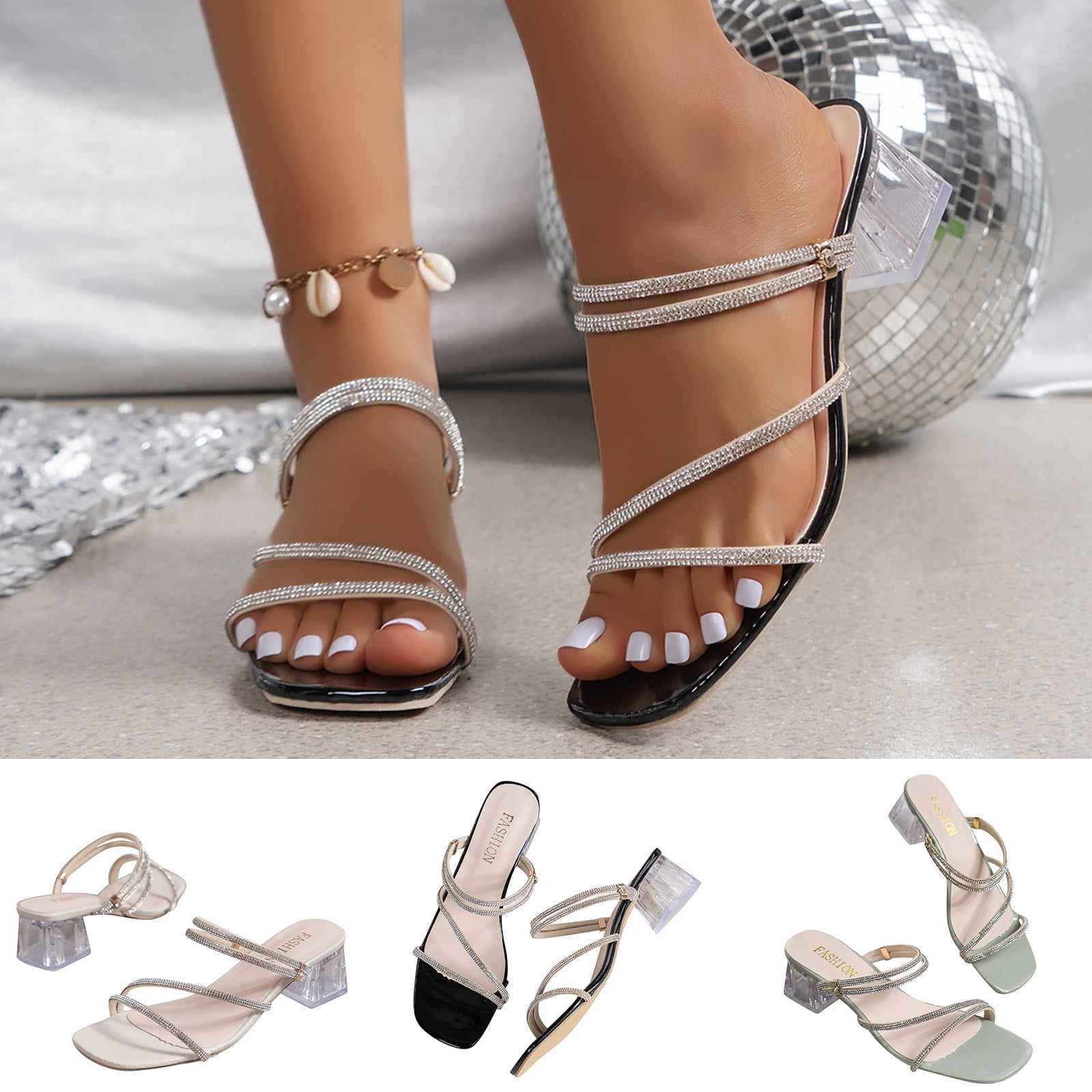 Sandals for Women 2025, Xunlbb Water Diamond Sandals Women's High Heels ...