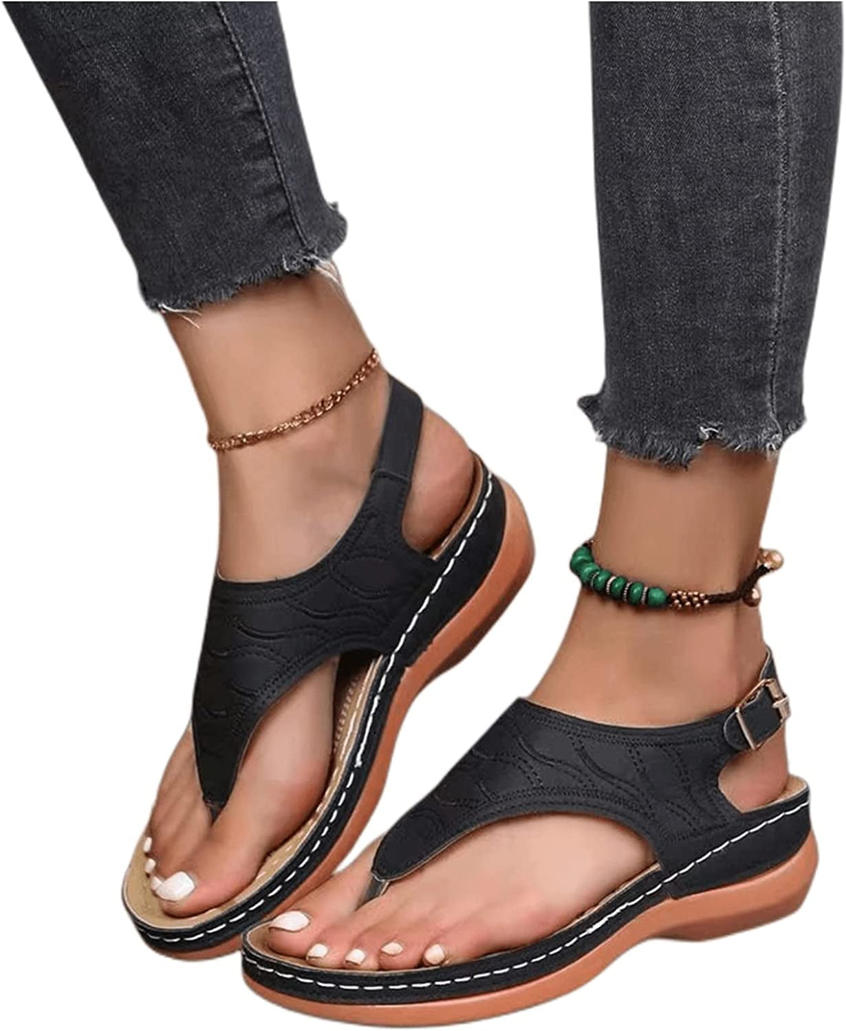 Sandals Women Dressy Summer Flat Arch Support Wide Width Orthopedic Slide Casual Walking ...