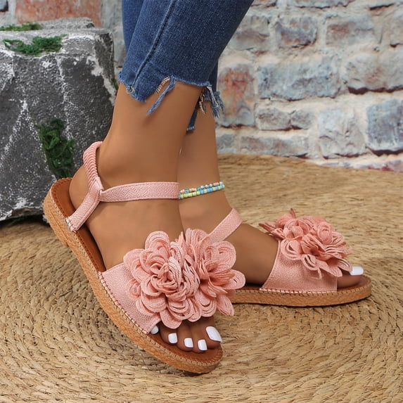 Sandals Women Flat Sole Design Open Toe Design Round Toe Design Flower ...