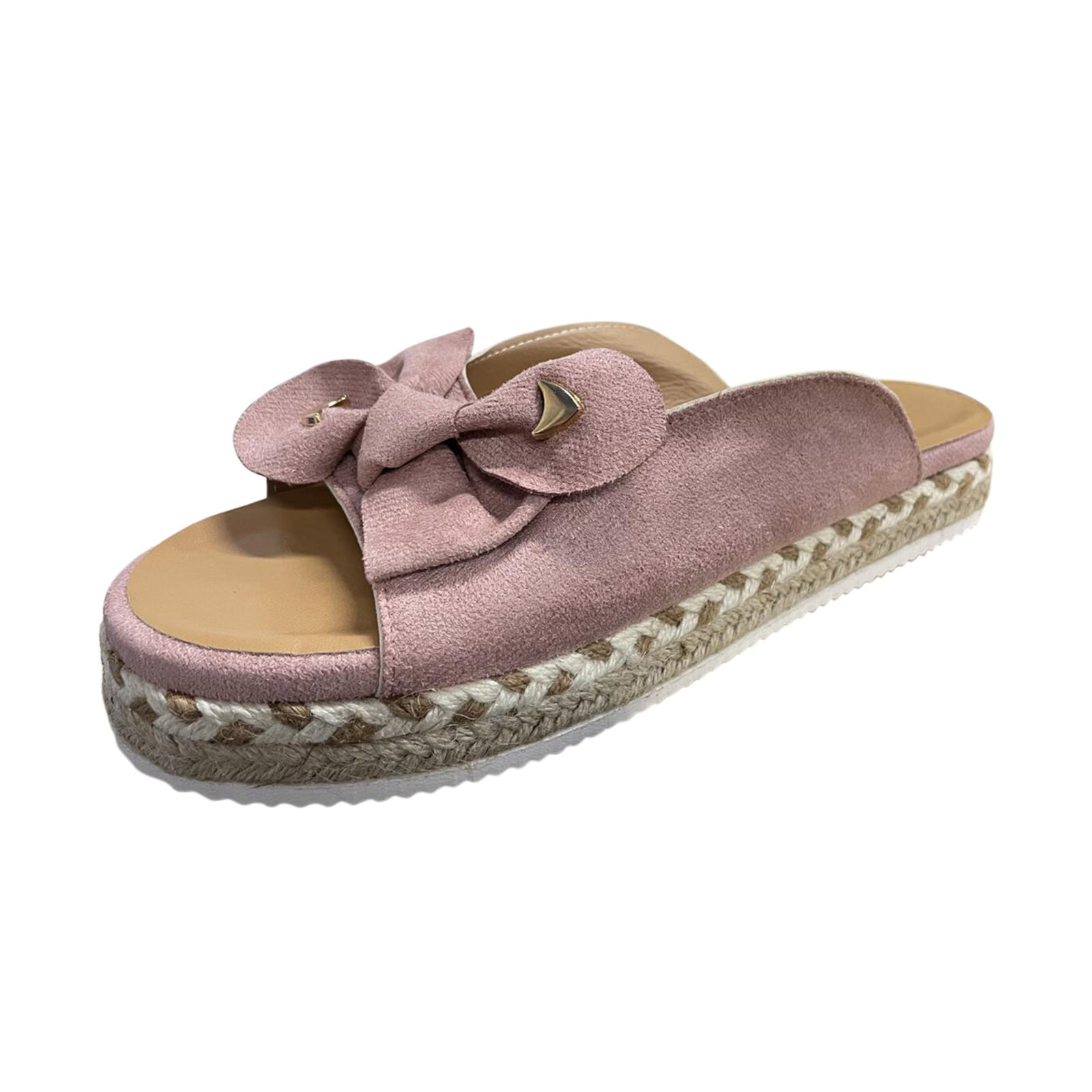 Sandals Women Peep Toe Bow Vintage Straw Platform Heel Summer Slippers ...
