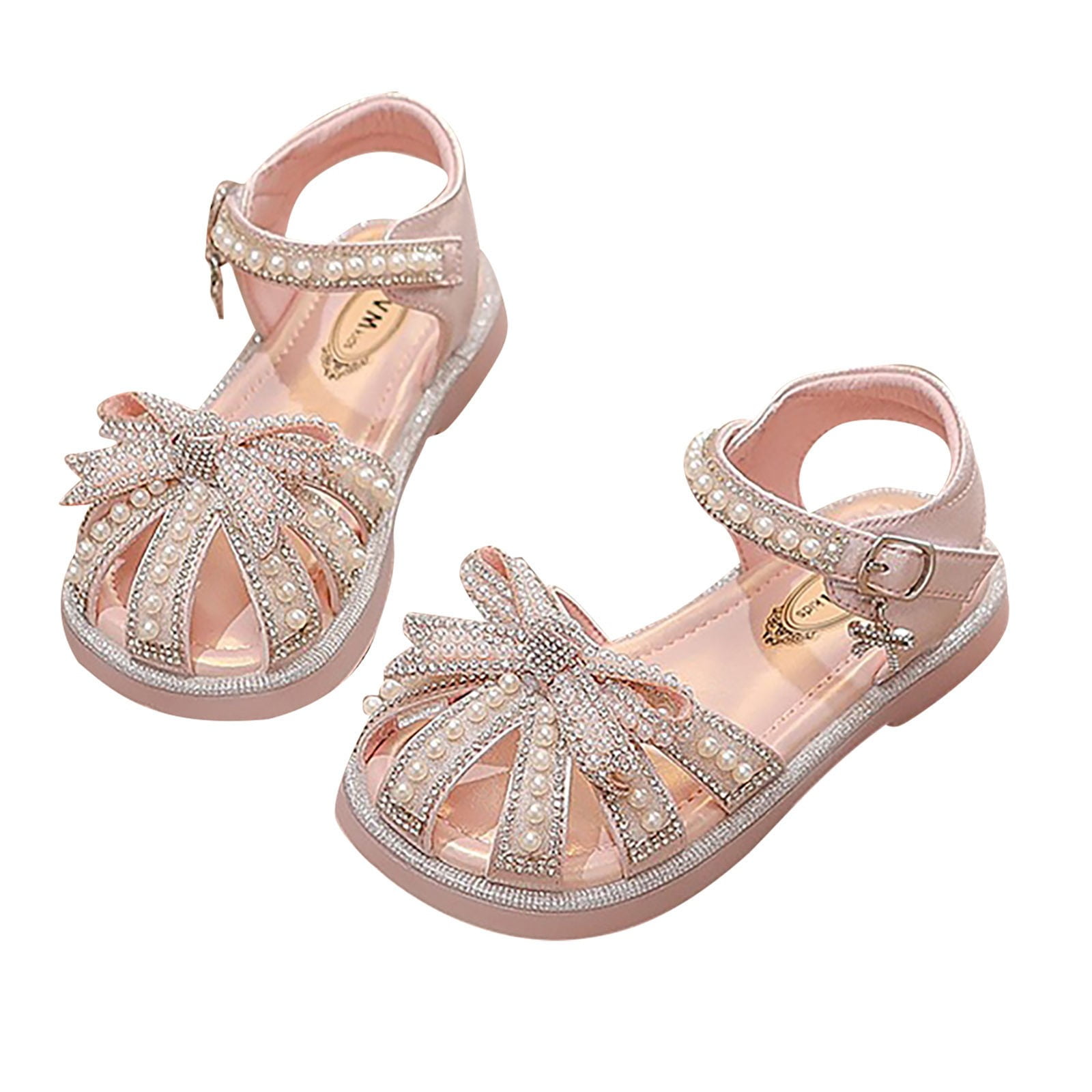 Sandals for Girls Summer Closed Toe Pearl Glitter Diamond Bow Princess ...