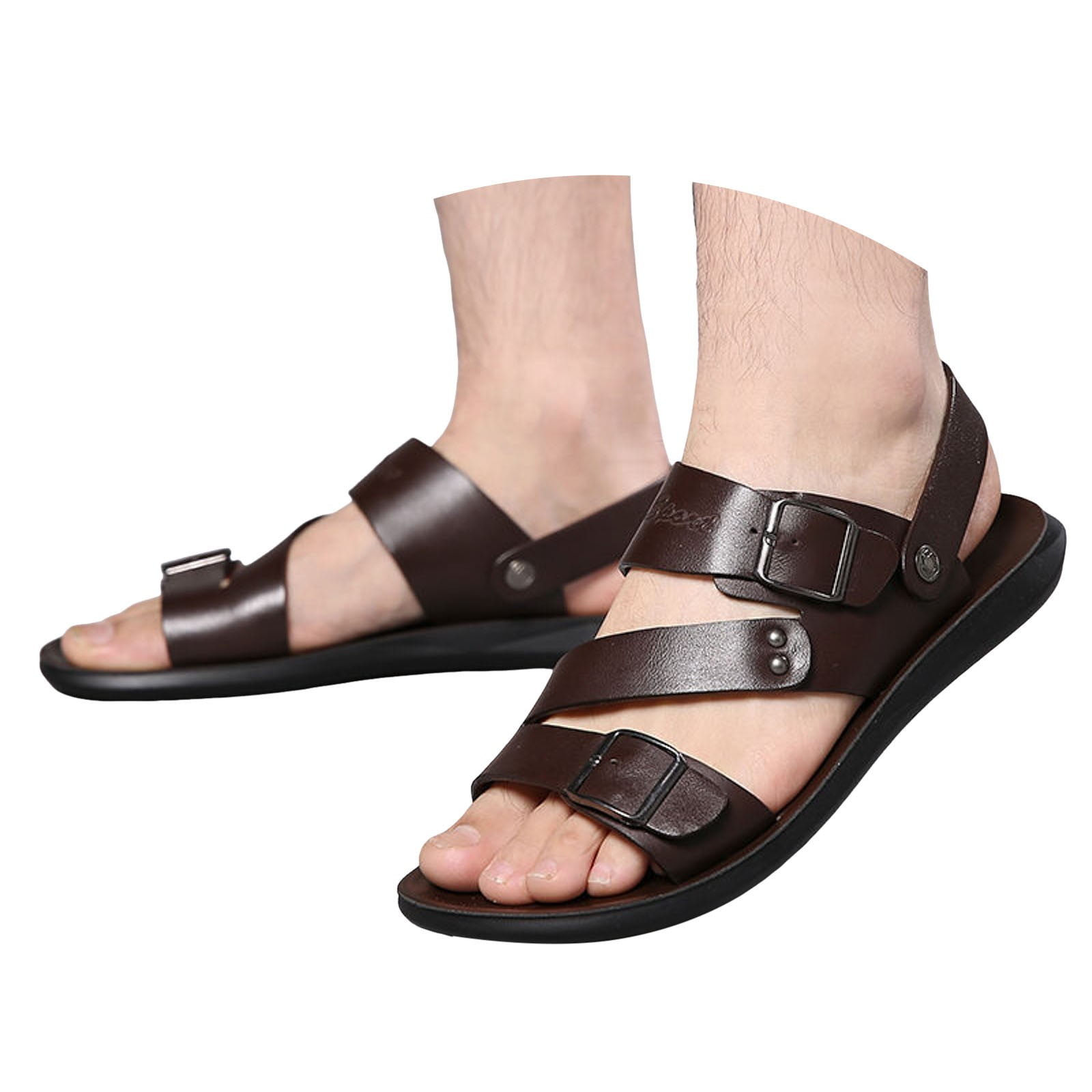 Sandals for Men 2025 Casual Comfortable Leather Beach Walking Driving ...