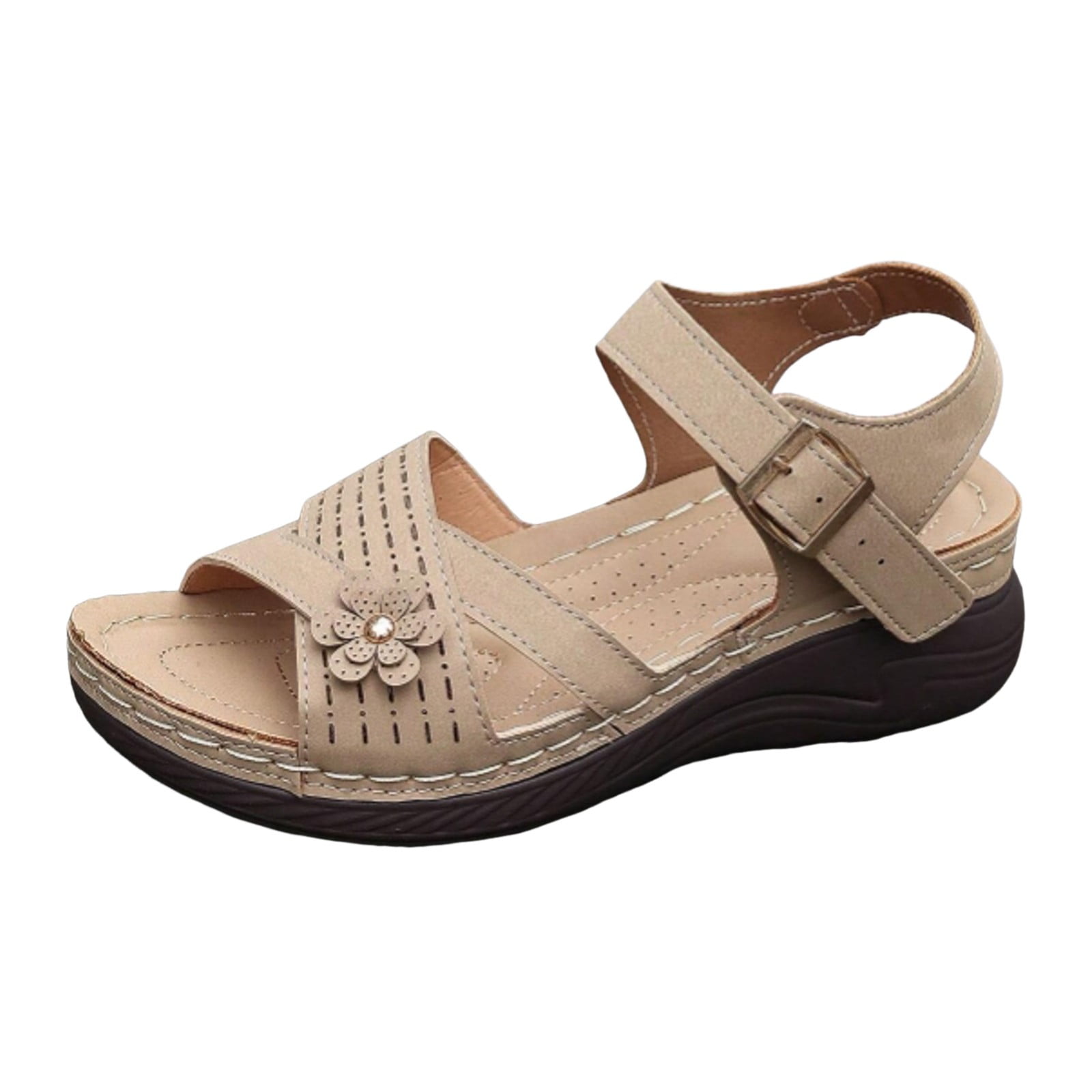 Sandals for Women 2025 Dressy Strappy Arch Support Flat Wedge Sandals ...