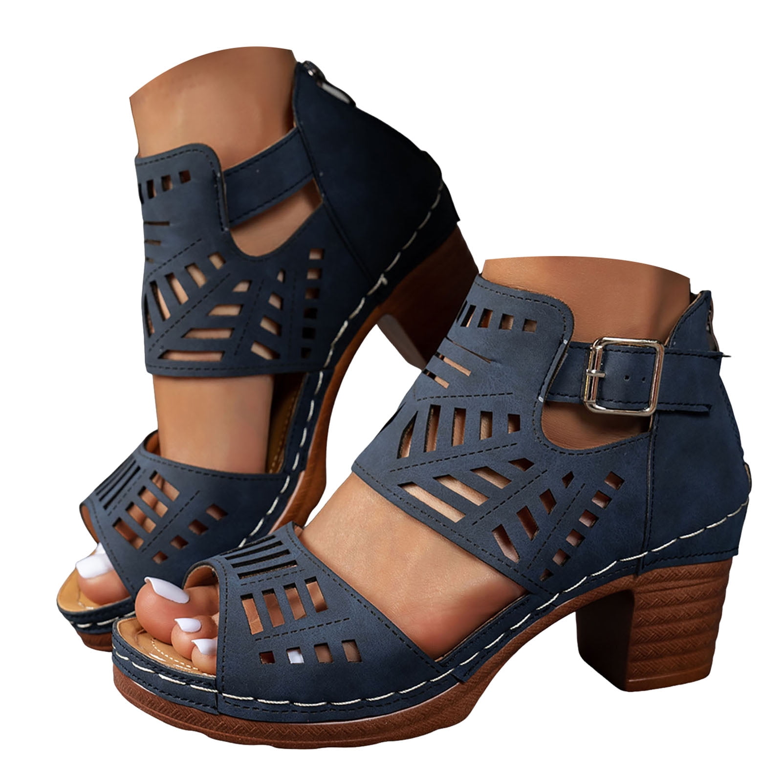 Sandals for Women 2025 Women's Fish Mouth Thick Heel Sandals High Heel ...