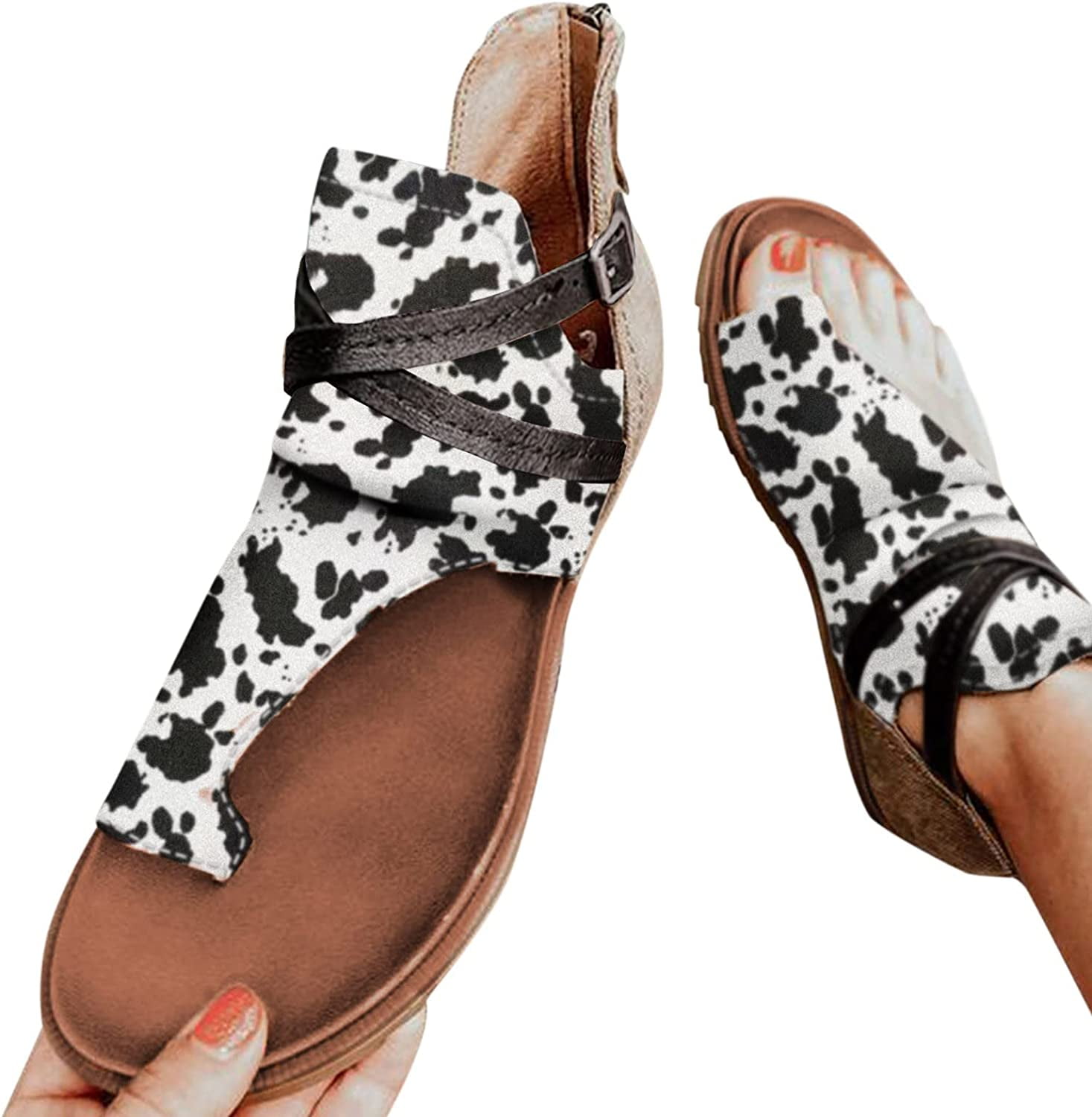 Sandals for Women Casual Summer,Women's Rhinestones Cutout Zip Up ...