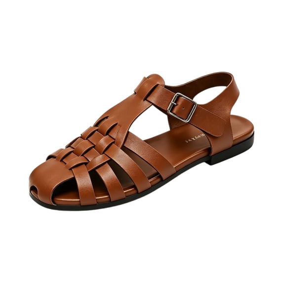 Sandals for Women Closed Toe Leather Flat Sandals with Adjustable ...