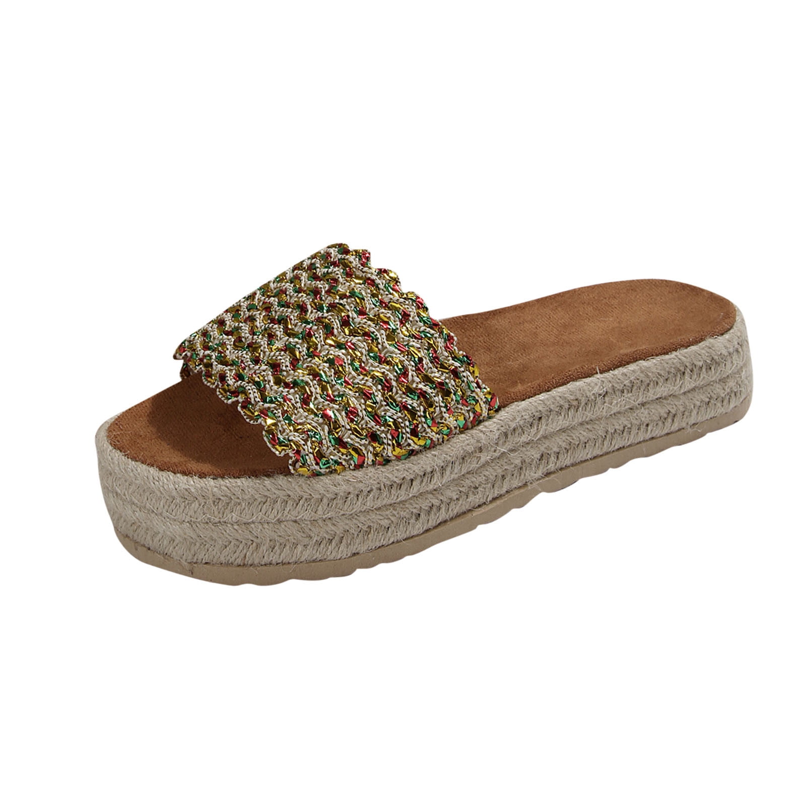 Sandals for Women Summer Casual Woven Straw Crochet Open Toe Flatform ...