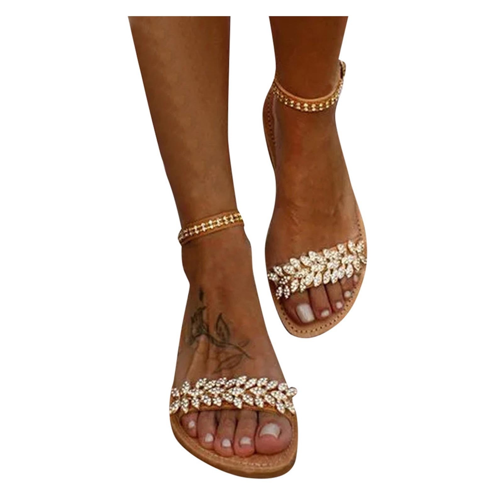 Sandals for Womens Flat Rhinestone Dresssy Low Wedge Summer Glitter ...