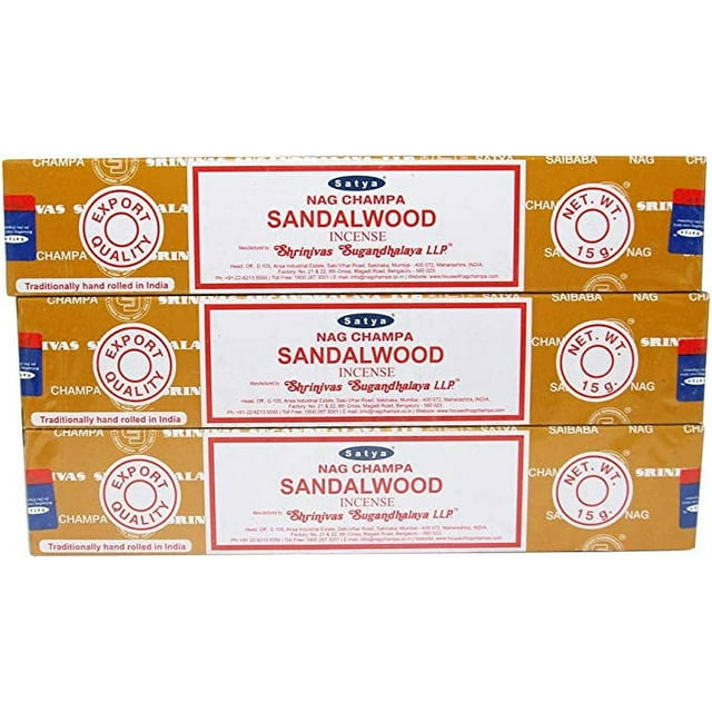 Satya Sandalwood Incense Sticks, Pack of 3 Boxes, 12 Tubes per Box, 180 ...