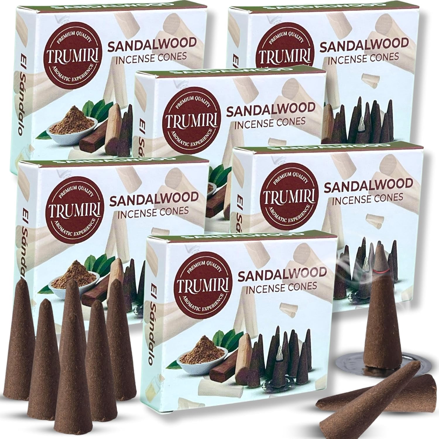 Sandalwood Incense Cones - Total 60 Cone Incense - Six Packs of 10 ...
