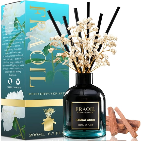 Sandalwood Reed Diffuser, Reed Diffuser Set 6.7 fl oz (200 ml) with 6 ...