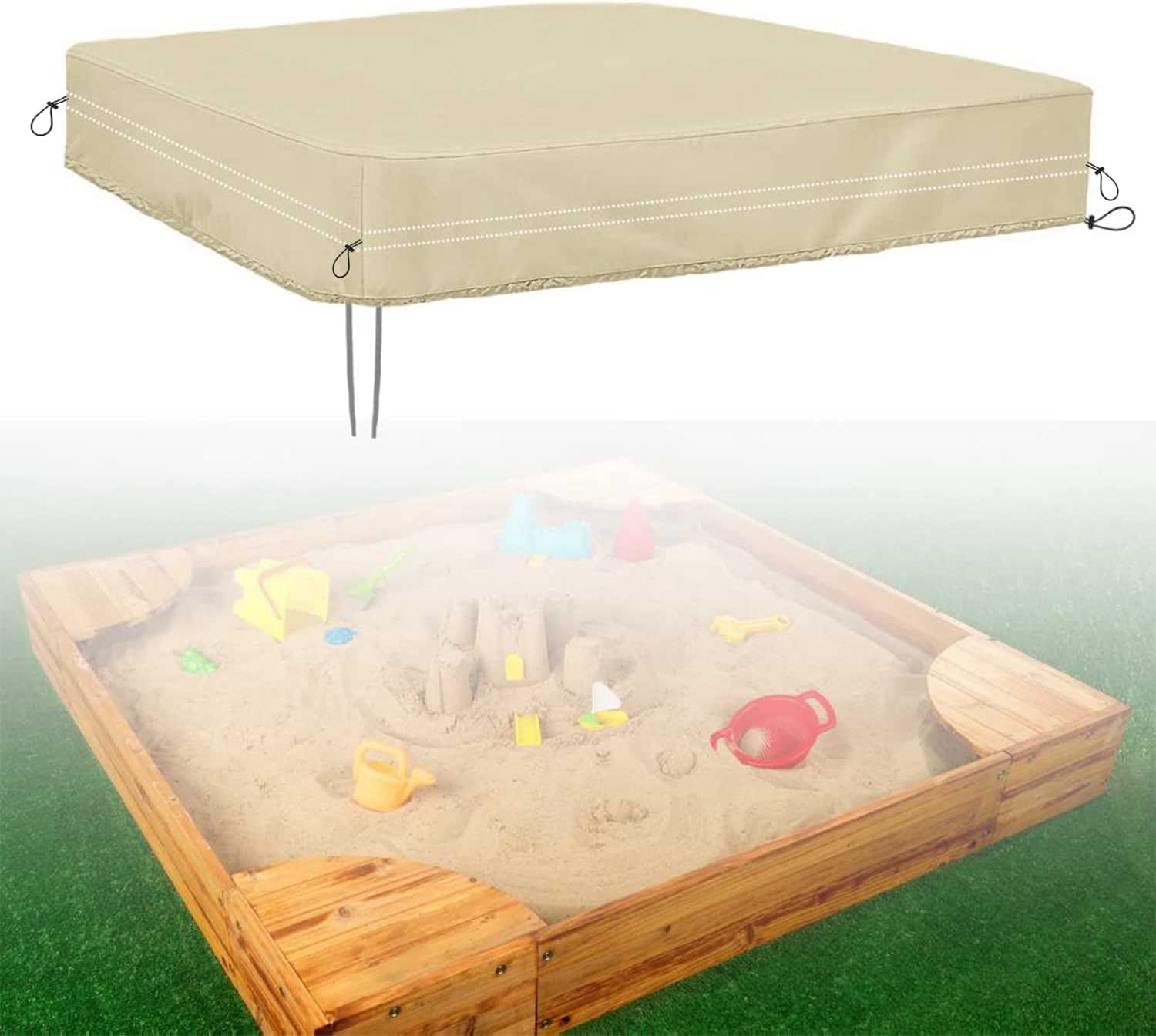 Sandbox Cover, 420D Heavy Duty Children's Sandbox Protection, Sand Coxes for Kids Outdoor with ...