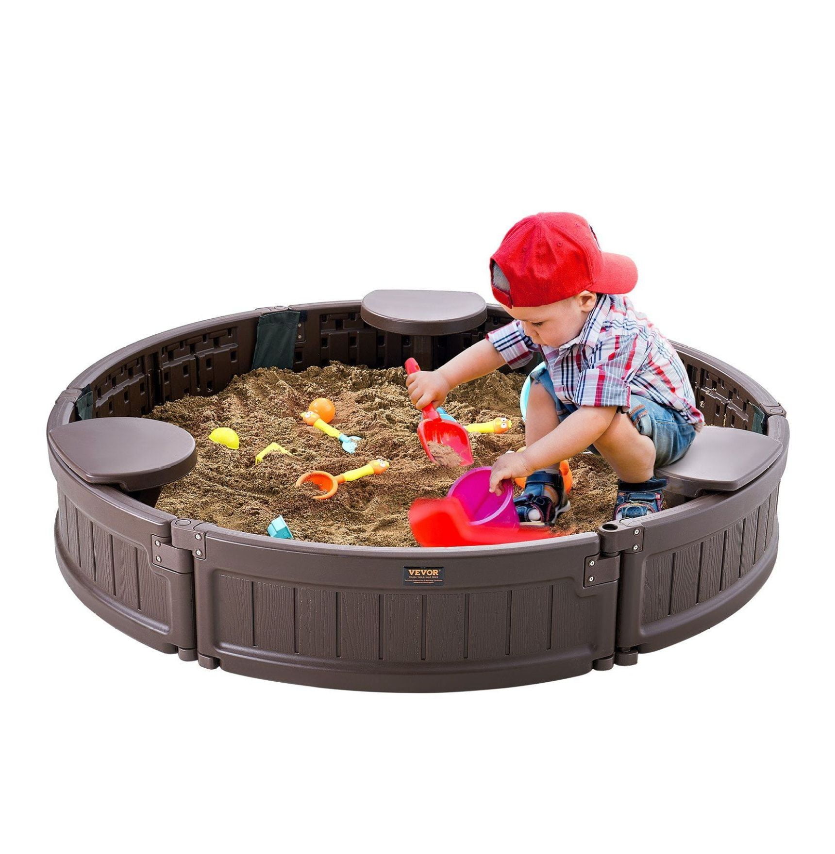 Sandbox with Cover, 47.2 x 9.1 in Round Sand Box, HDPE Sand Pit with 3 ...