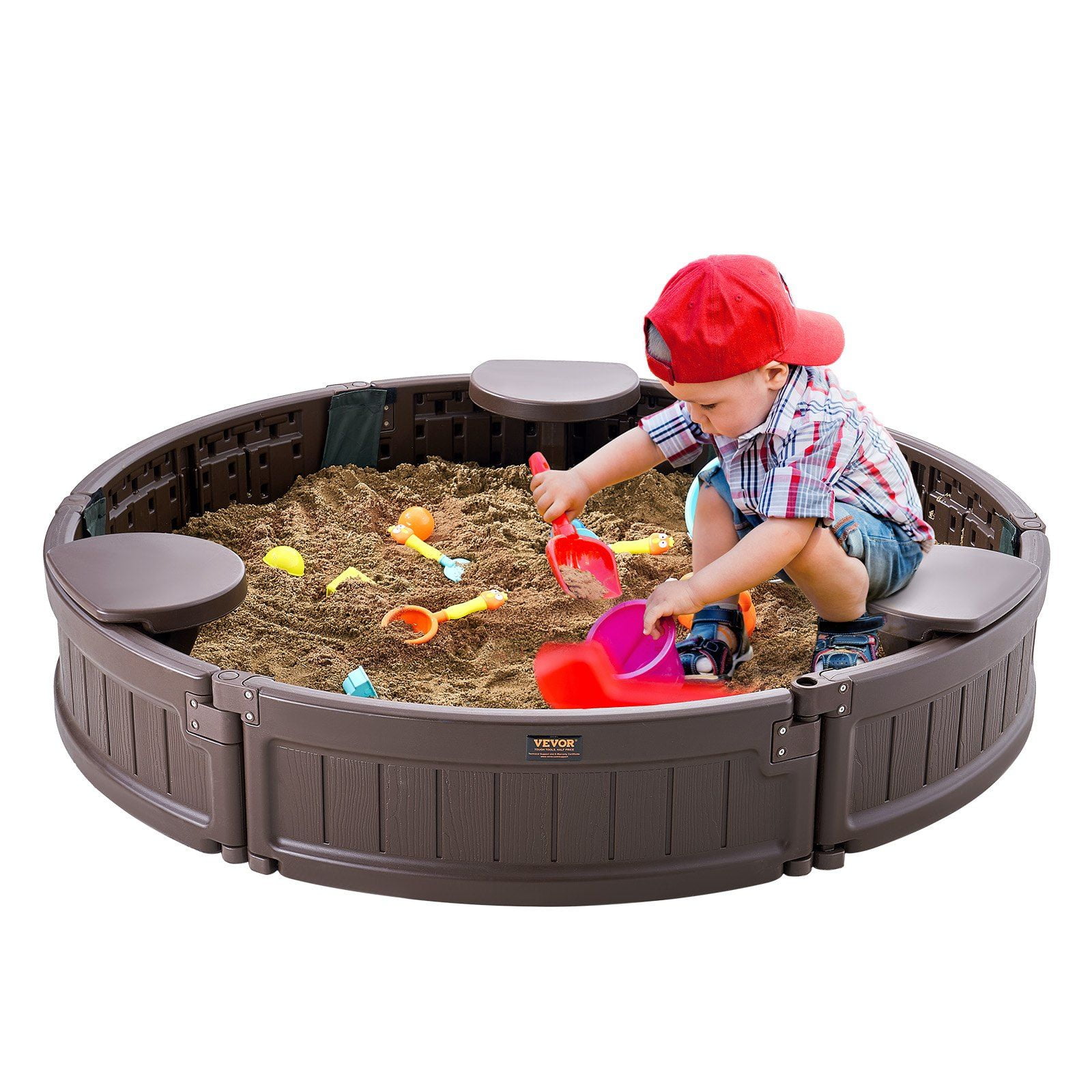 Sandbox with Cover, 47.2 x 9.1 in Round Sand Box, HDPE Sand Pit with 3 ...