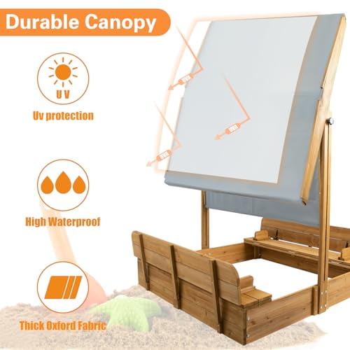 Sandbox with Cover, Wooden Sandbox with Canopy Rotatable Canopy ...