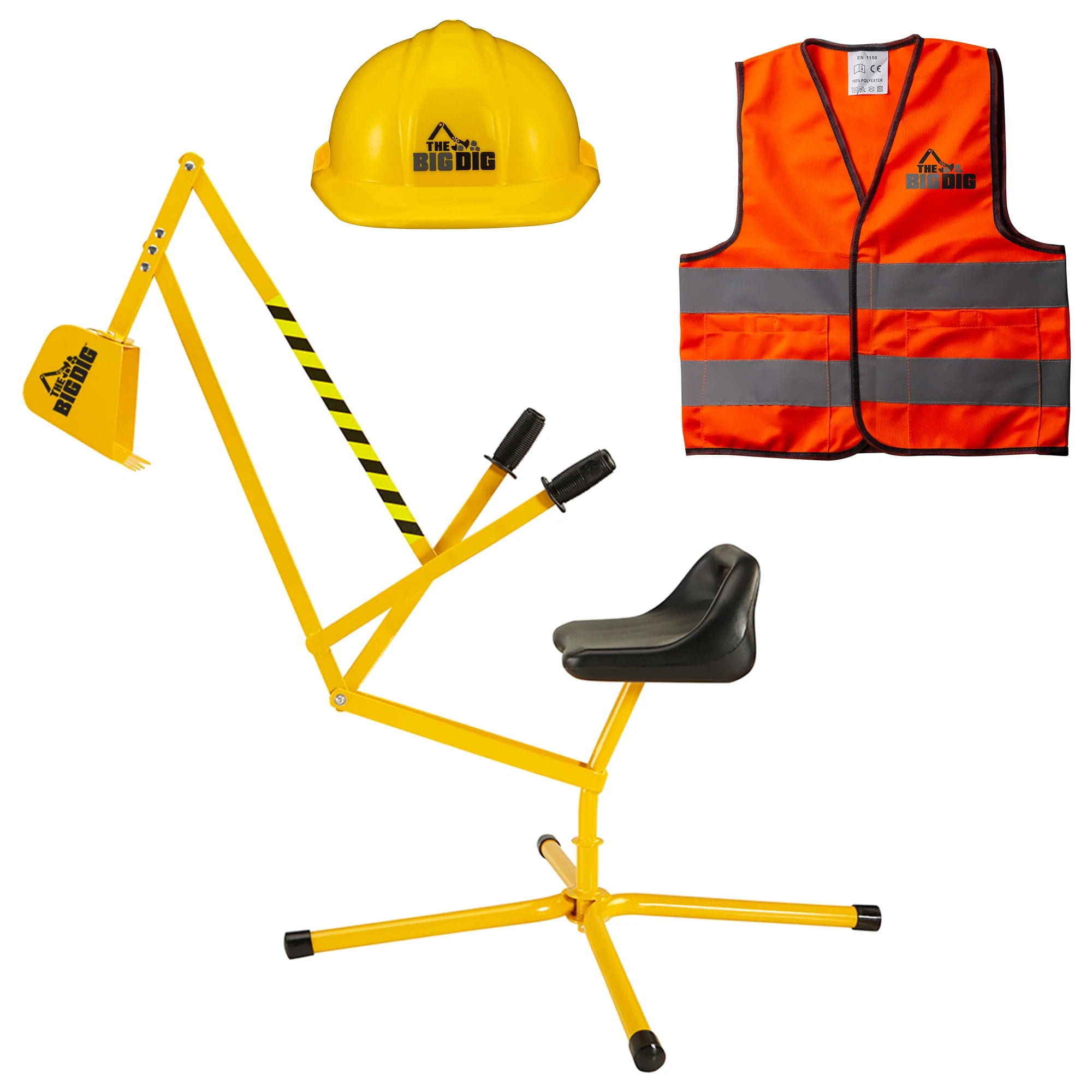 Open Box Sandbox Digger Excavator Crane, Vest and Helmet Bundle Outdoor ...