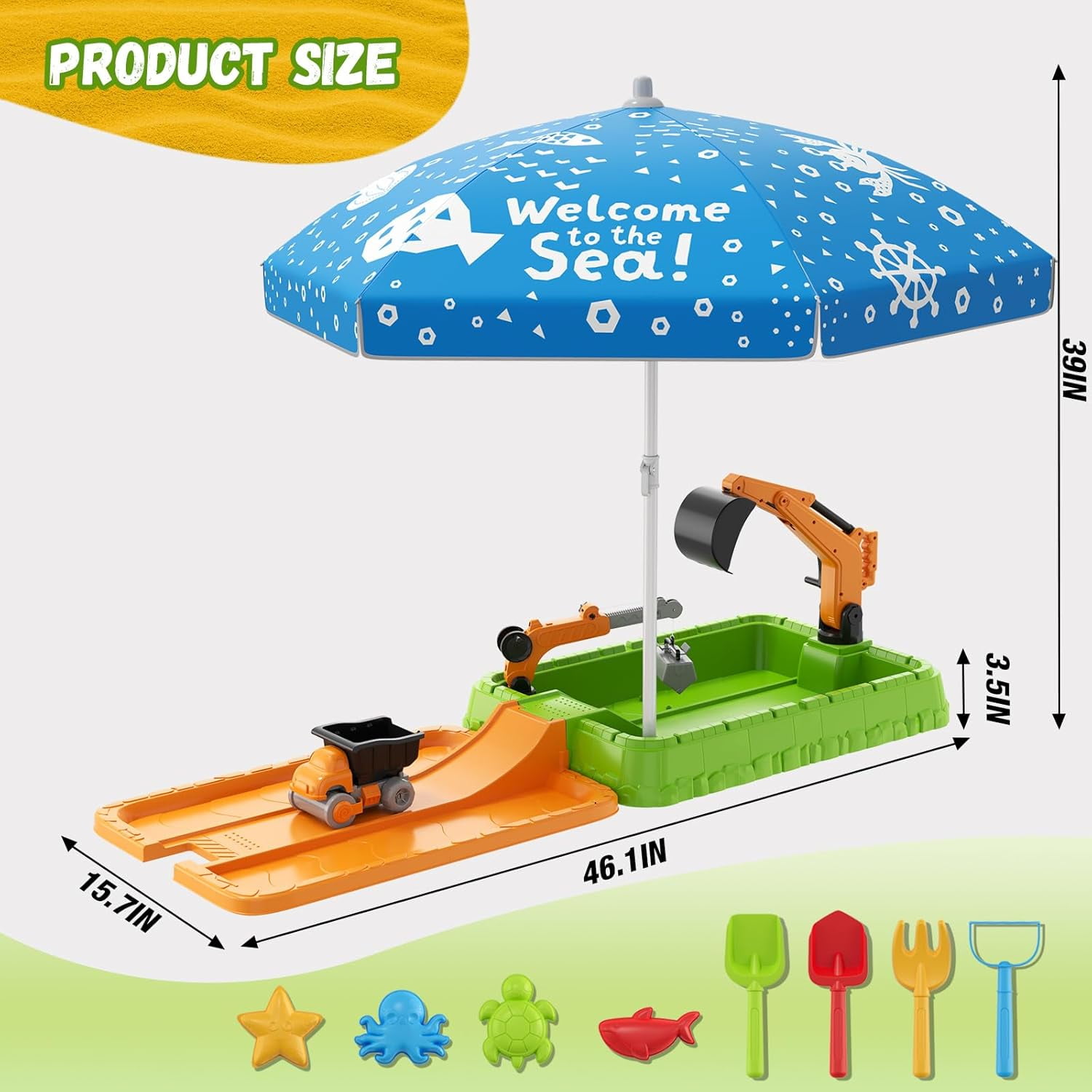 Sandbox with Lid & Dirt Digger Excavator - Kids Sand Pit with Cover ...