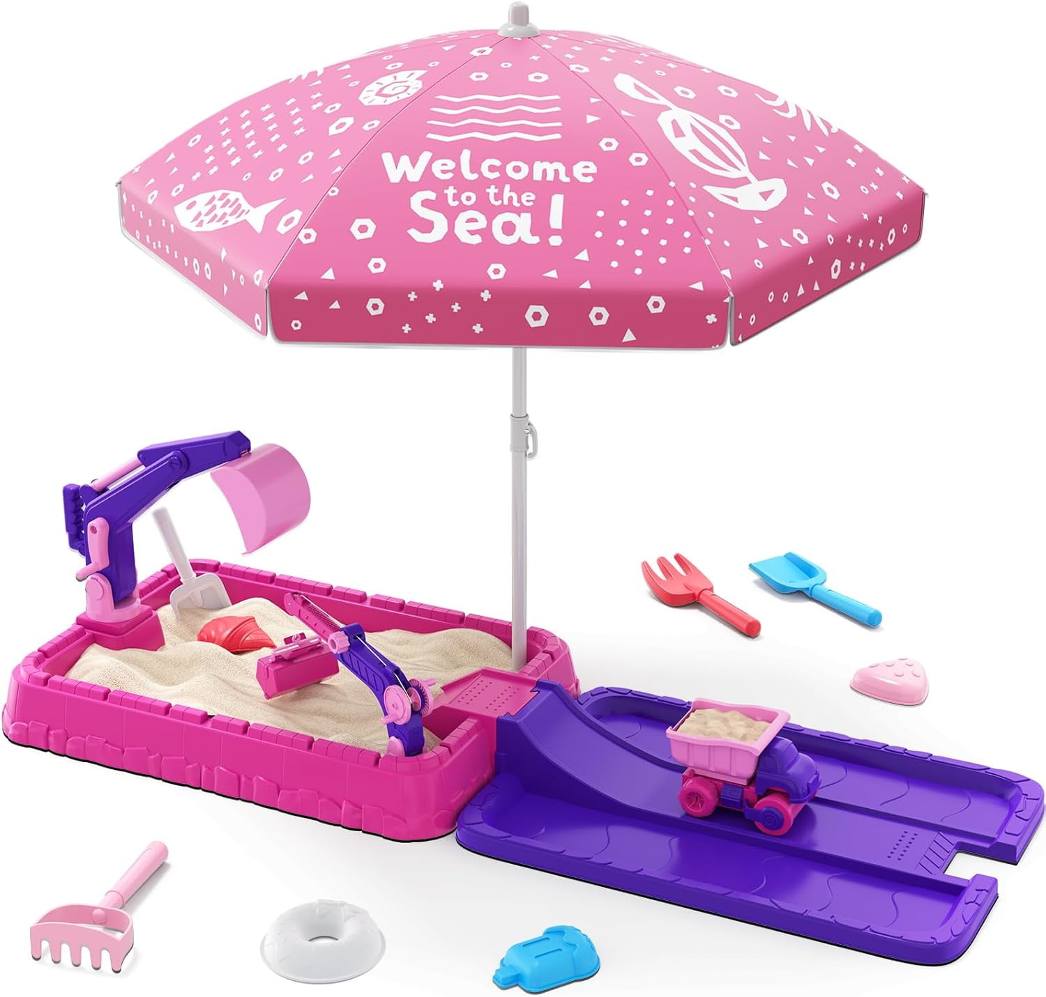 Sandbox with Lid, Dirt Digger Excavator Sand Box with Cover, Kids Sand ...