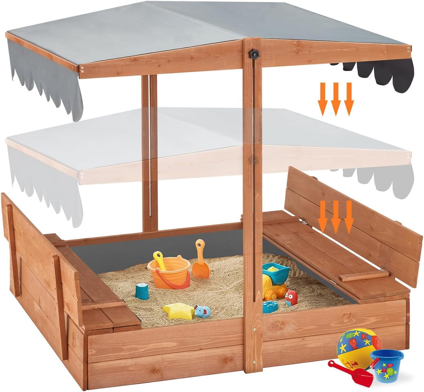 Sandbox with Lid,Kids Sandbox with Cover Outdoor,Wooden Sand Box with 2 ...