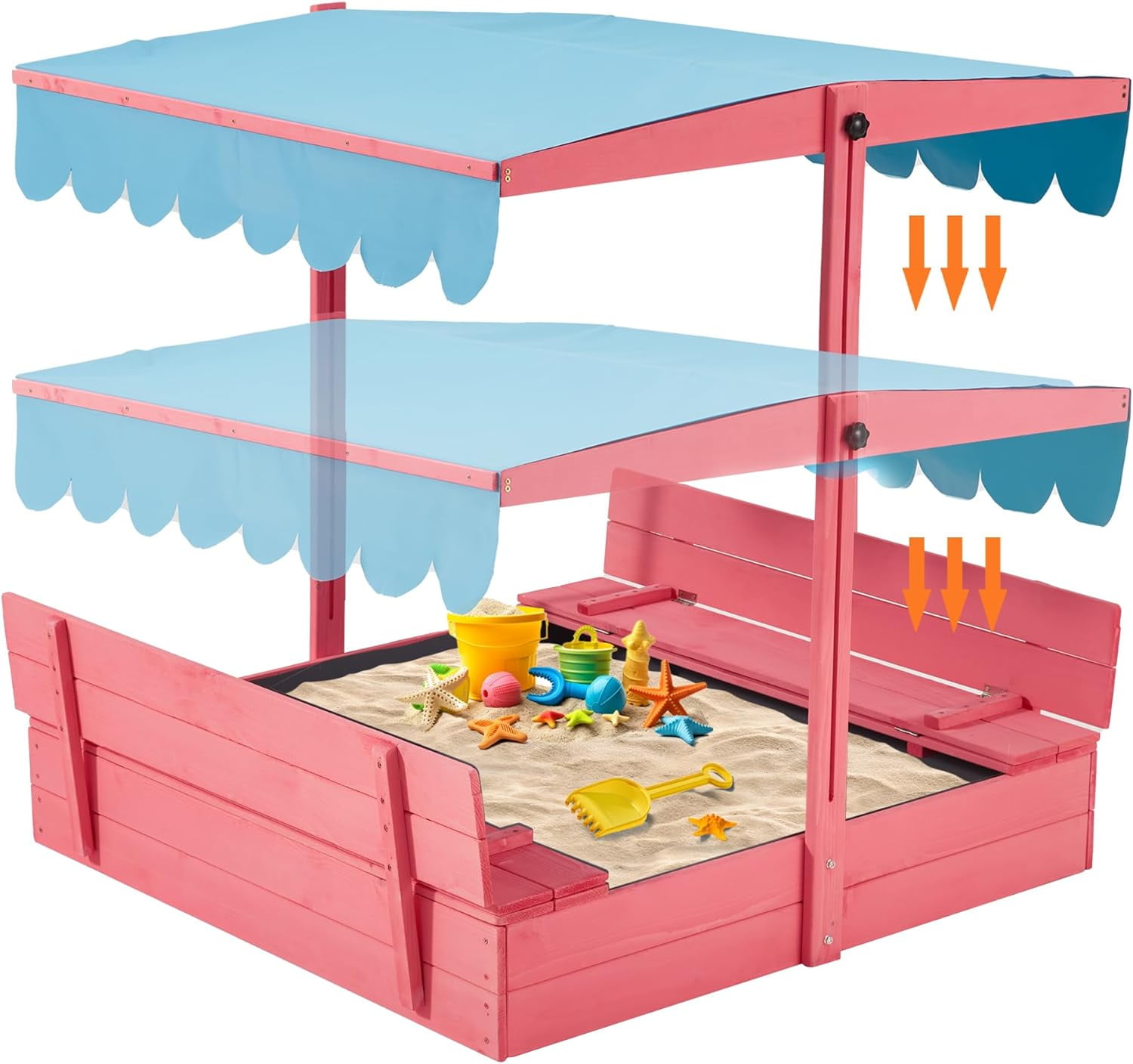 Sandbox with Lid,Kids Sandbox with Cover Outdoor,Wooden Sand Box with 2 ...