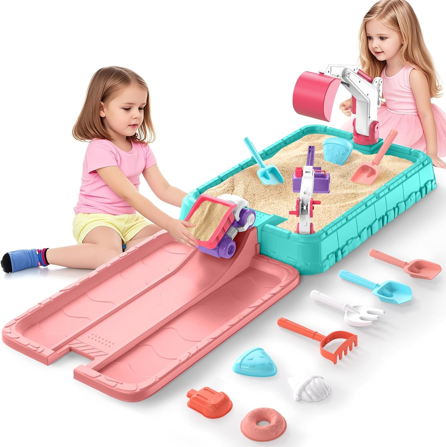 Sandbox with Lid, Toddler Dirt Diggers Construction Sand Box with Dump ...