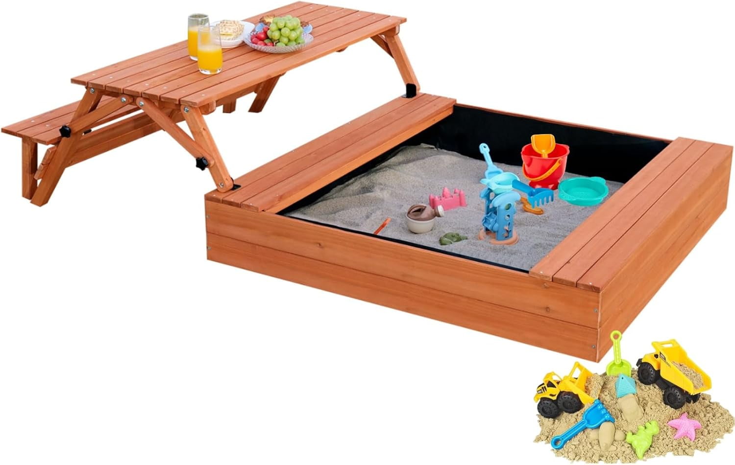Sandbox with Picnic Table Wooden Sand Box with Lid Kids Outdoor Sand ...