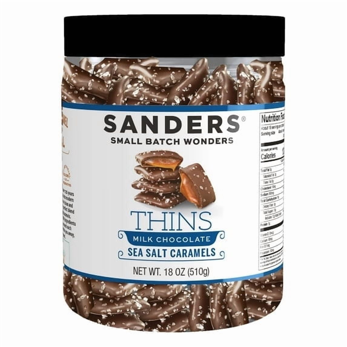 Sanders Milk Chocolate Sea Salt Caramel Thins, 18 oz Tub, Kosher, Made ...