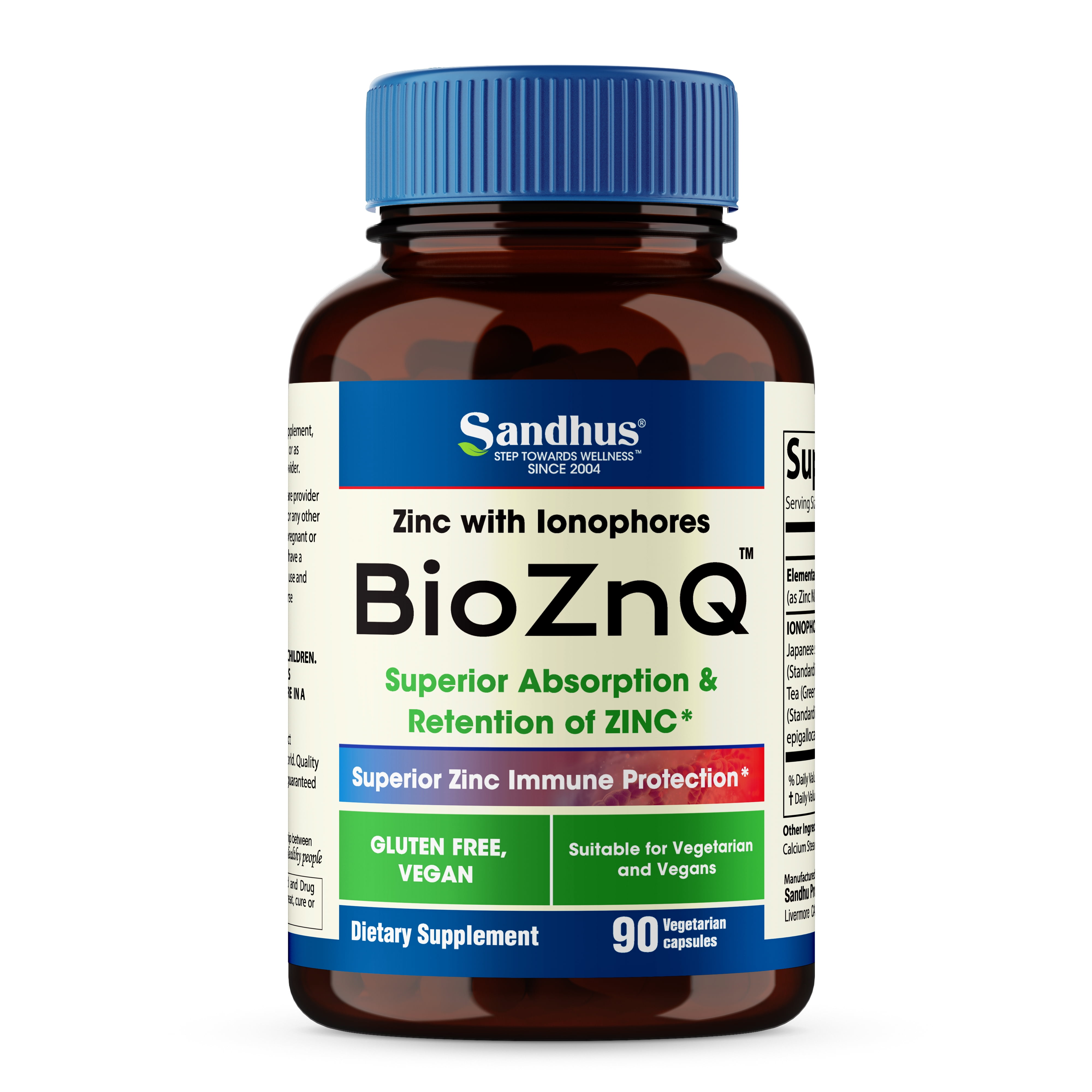 Sandhu's BioZnQ, 900mg of Quercetin & Green Tea Extract with 22mg of ...