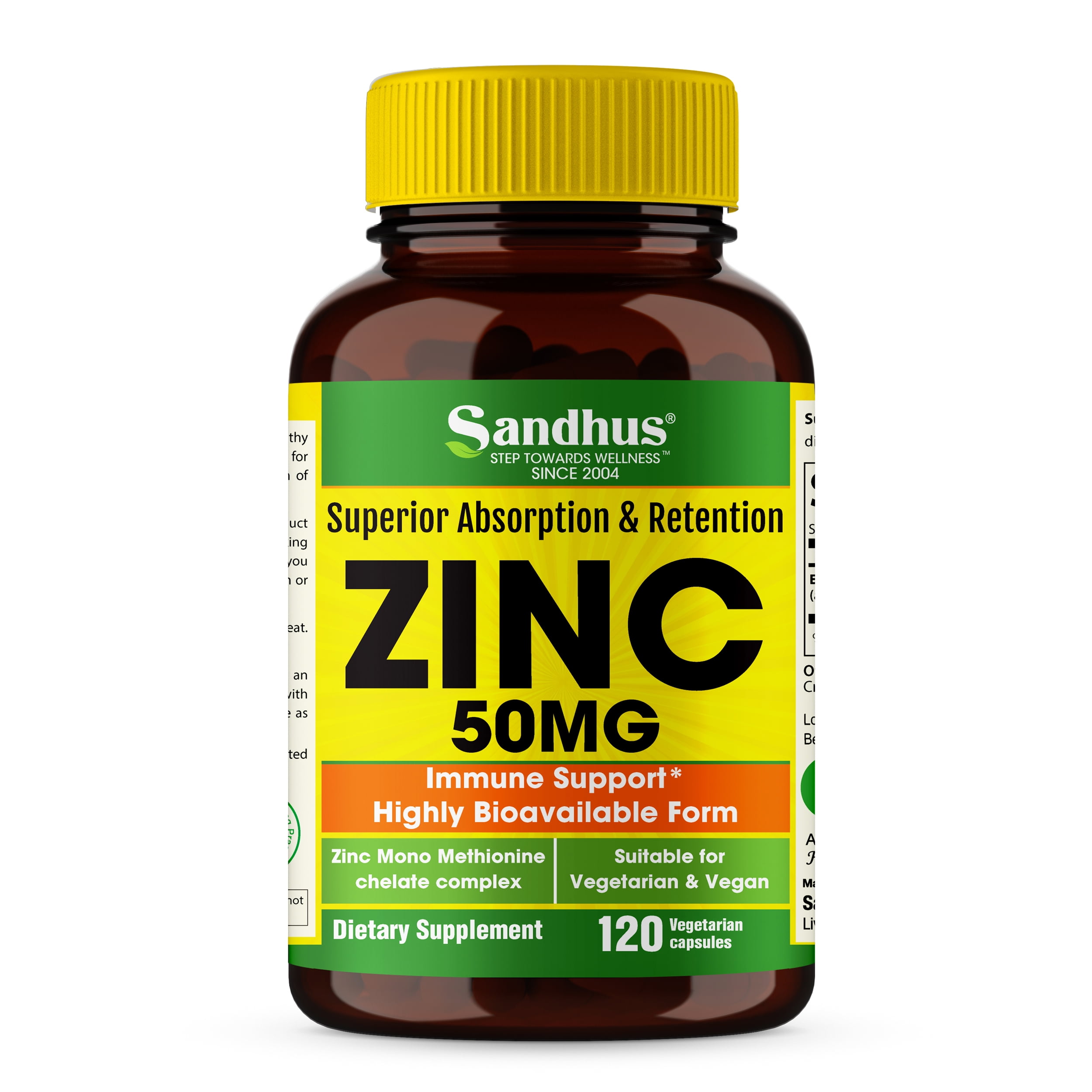 SANDHU'S Zinc 50mg, High Absorption, Immune Support, Antioxidant, Vegan ...