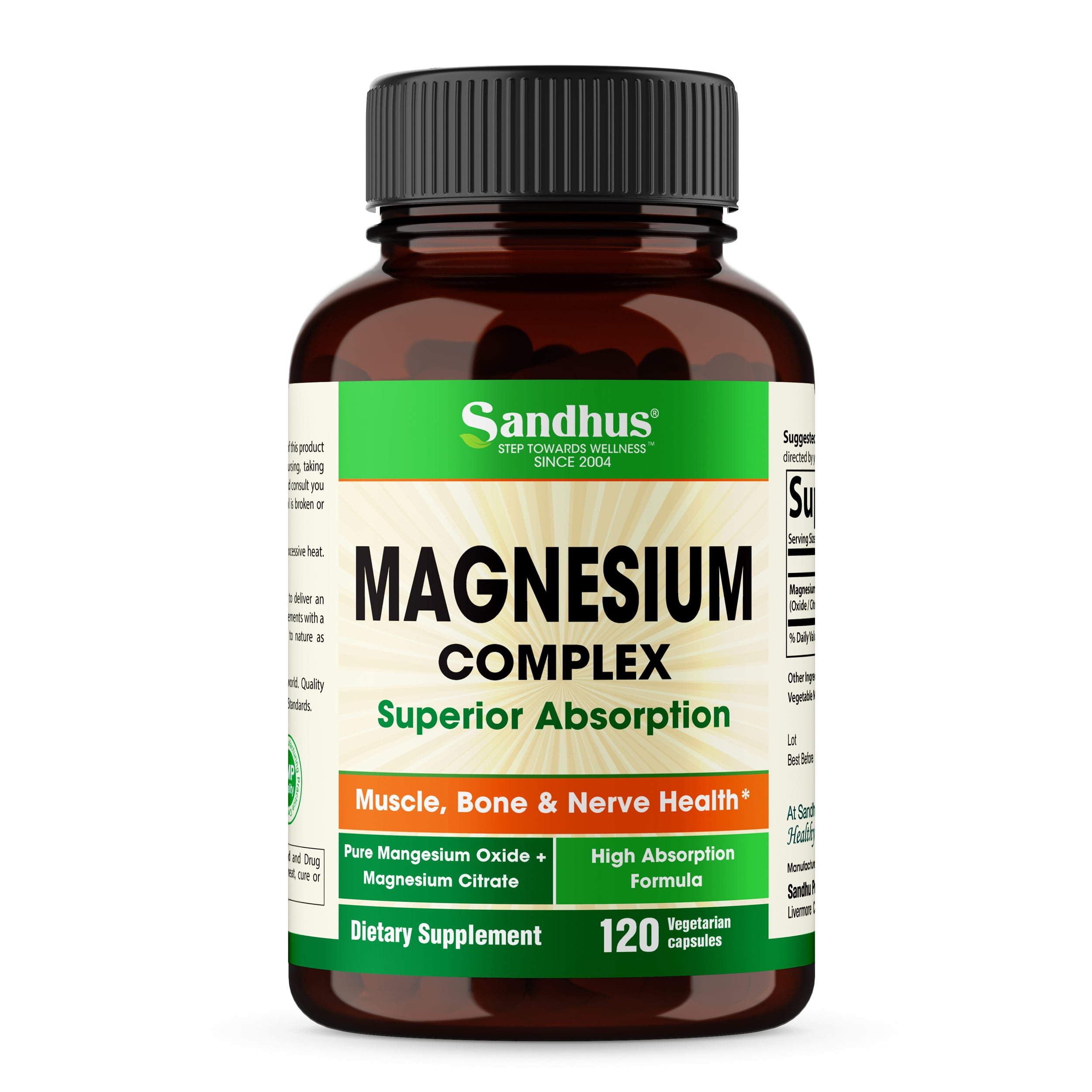 Sandhu's Magnesium Complex 500 mg 120 Vegetable capsules - Walmart.com