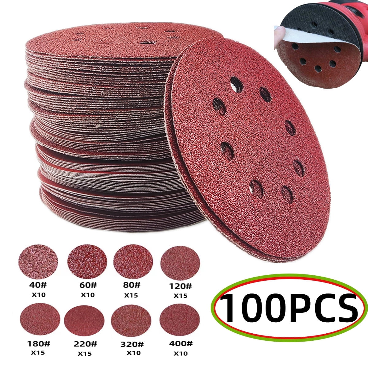 Walmart 5 Inch Sanding Discs Set, 100 Pcs for Orbital Sander, Grits 40 ...