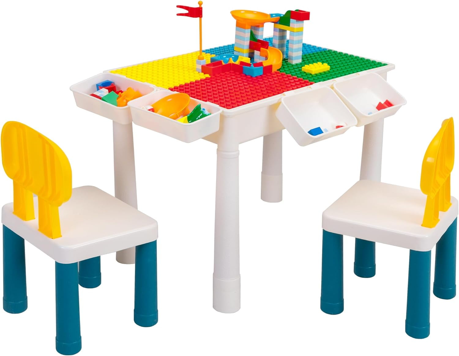 Sandinrayli 7-in-1 Kid Activity Table Set w/2 Chairs & 100Pcs Large ...