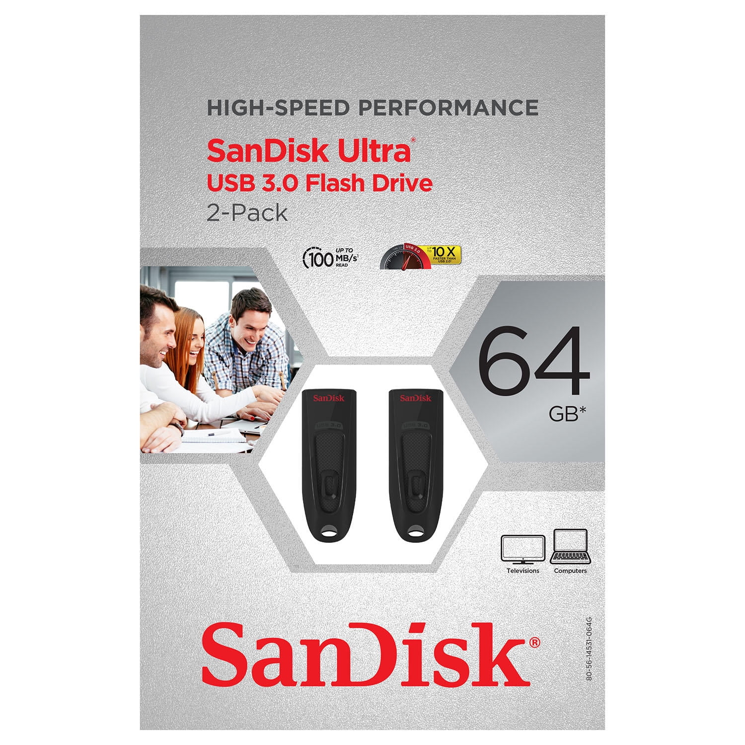 Sandisk Ultra USB 3.0 Flash Drives, Memory Stick, 64GB (2 Pack) for ...