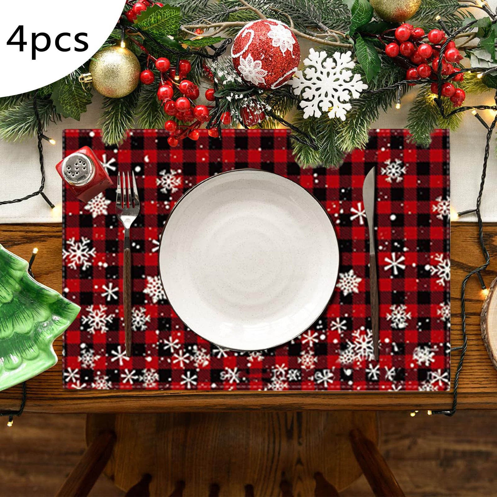 Sandistore Mat 4PCS Christmas Placemat Flax Tablecloth Thermal Mat ...