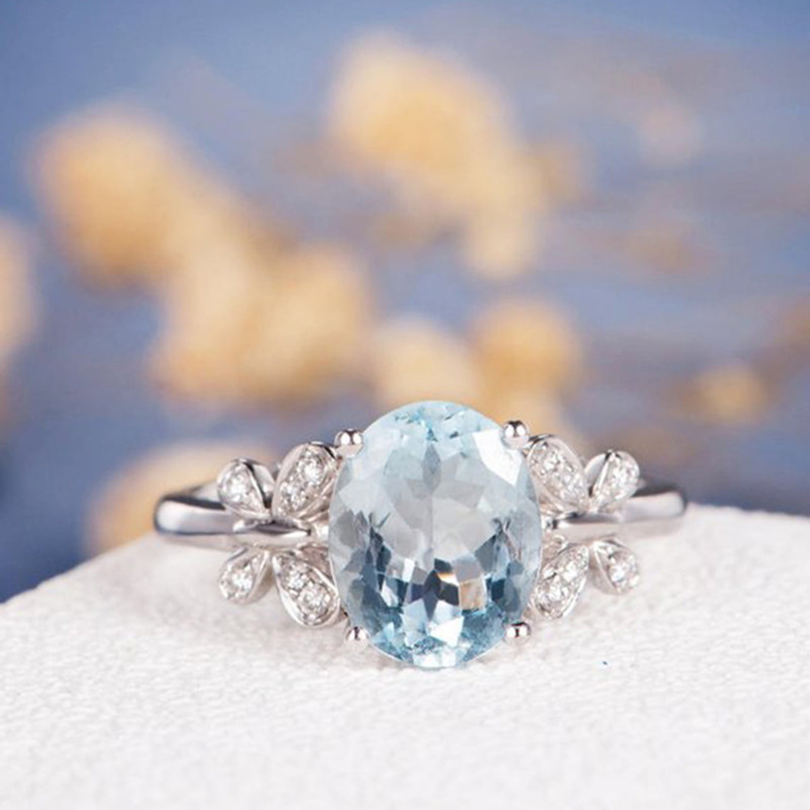 Sandistore Natural Butterfly Ring Oval Aquamarine Engagement Ring Women ...