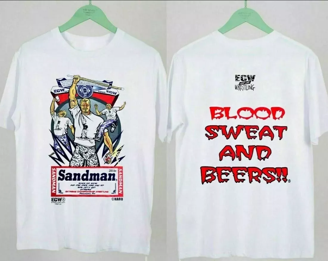 Sandman Blood Sweat Beers Shirt, Ecw Mens T-Shirt Double Sided ...