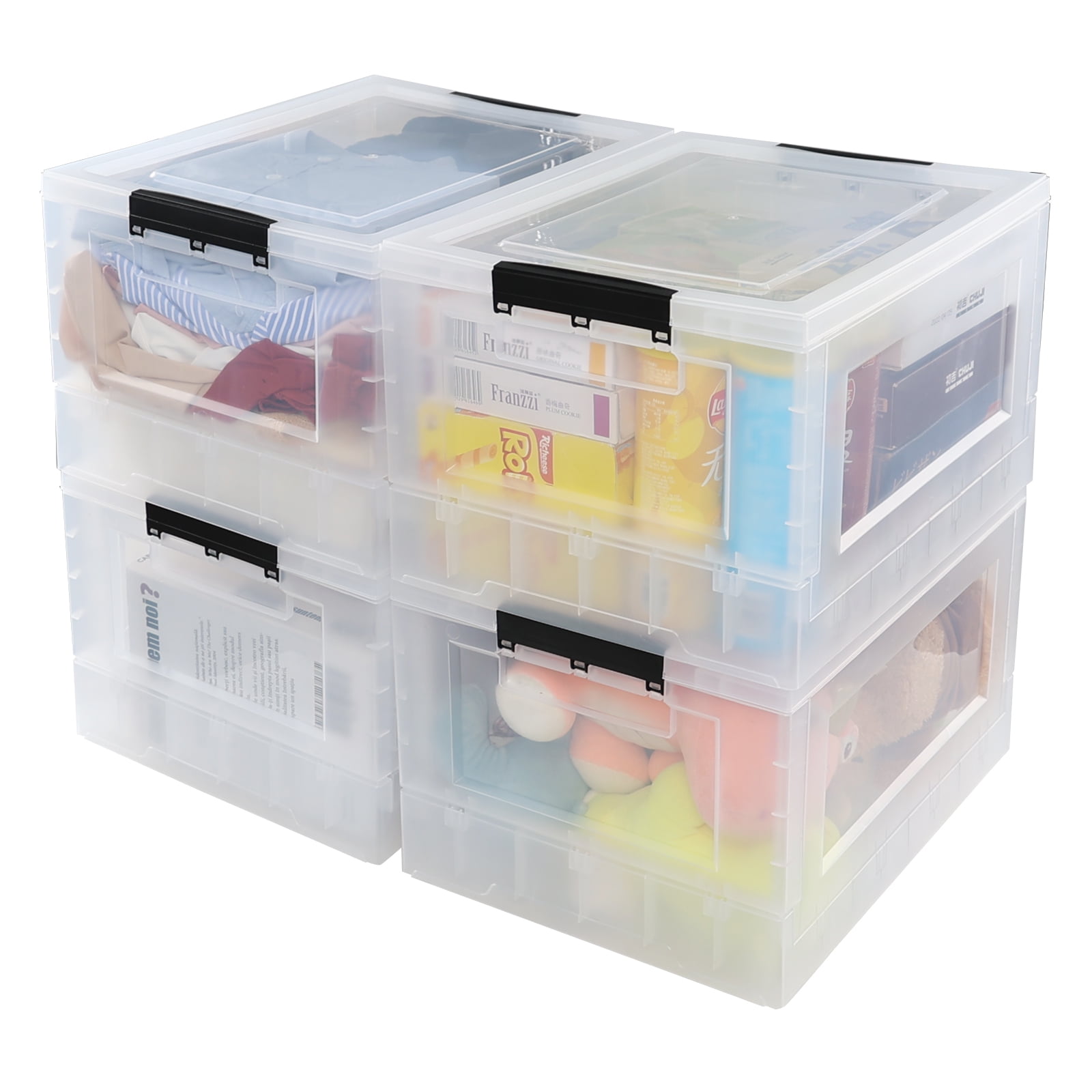 Sandmovie Large 30 Quart Heavy Duty Stackable Collapsible Storage Bins ...