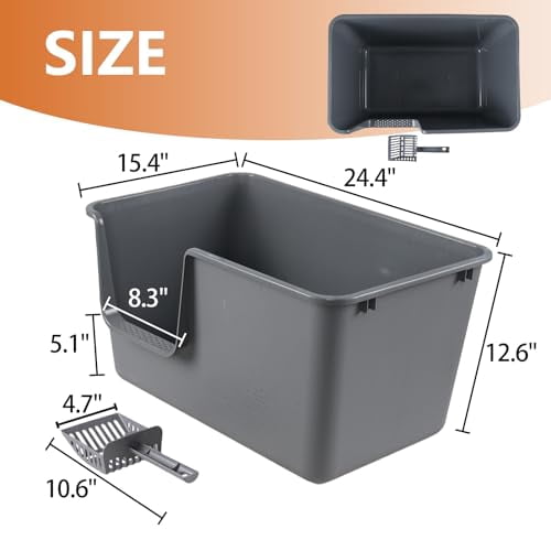 Sandmovie 4 Packs Plastic Open Top Cat Litter Boxes, Large High Sides ...